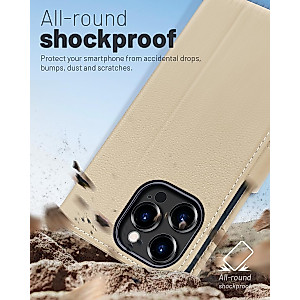 OCASE Compatible with iPhone 15 Pro Max Case Wallet Case, PU Leather Flip Folio Case with Card Holders RFID Blocking Kickstand Shockproof Phone Cover 6.1 Inch 2023, Litchi Apricot
