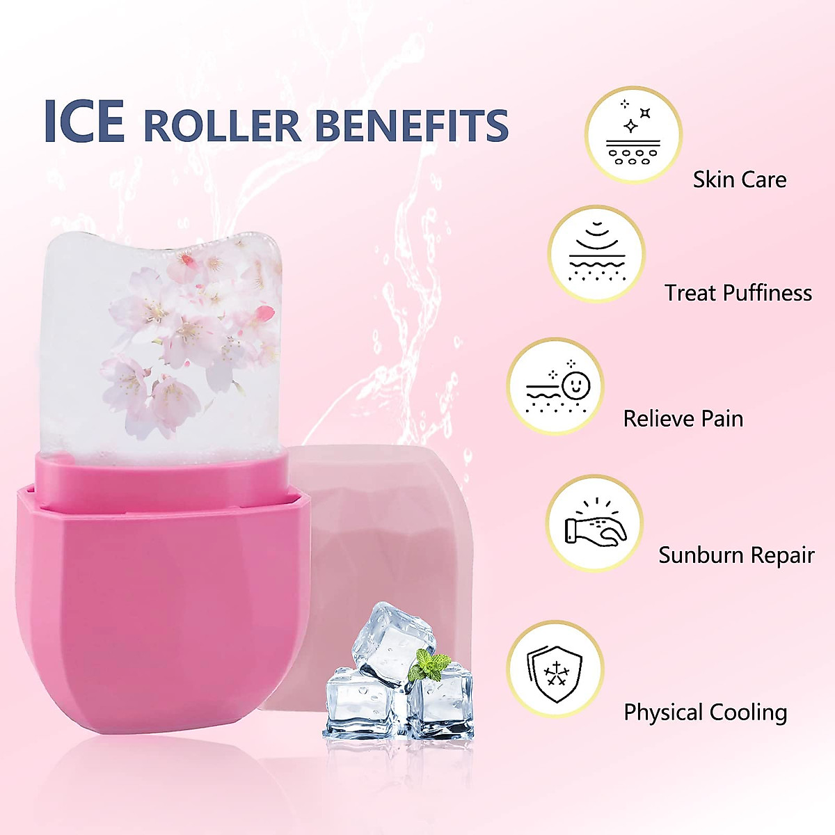 Ice Roller for Face and Eye, Gua Sha Face Massage, Facial Beauty Ice Roller, Silicone Ice Mold for Face Beauty (Pink)