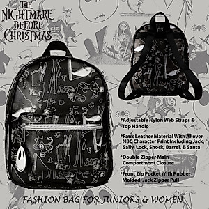 Disney Nightmare Before Christmas Allover Print Double Strap Should Bag, Mini Backpack with Molded Jack Dangle, 10.5 Inches, Adjustable Straps, Faux Leather