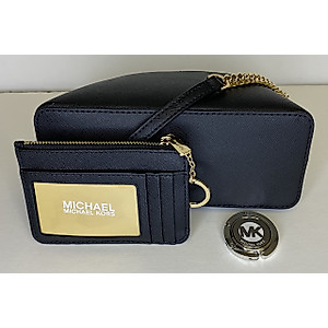 Michael Kors MICHAEL Michael Kors Jet Set Travel MD Dome XCross Crossbody bundled SM TZ Coinpouch Purse Hook (Black)