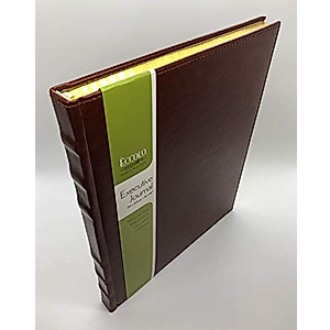 Eccolo Lined Executive Journal Notebook with Gold Edges, 256 Pages of Acid-Free Paper, Hard Cover Realistic Faux Leather, Lay Flat Design (Brown, 8x10 inches)
