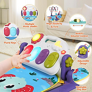 UMIKU Baby Gym Play Mats Tummy Time Mat Musical Activity Center for Newborn Infant Folding Design Piano Music & Light Newborn Infant Gifts for Baby Toys 0-3 6 9 12 Months, Animal Style