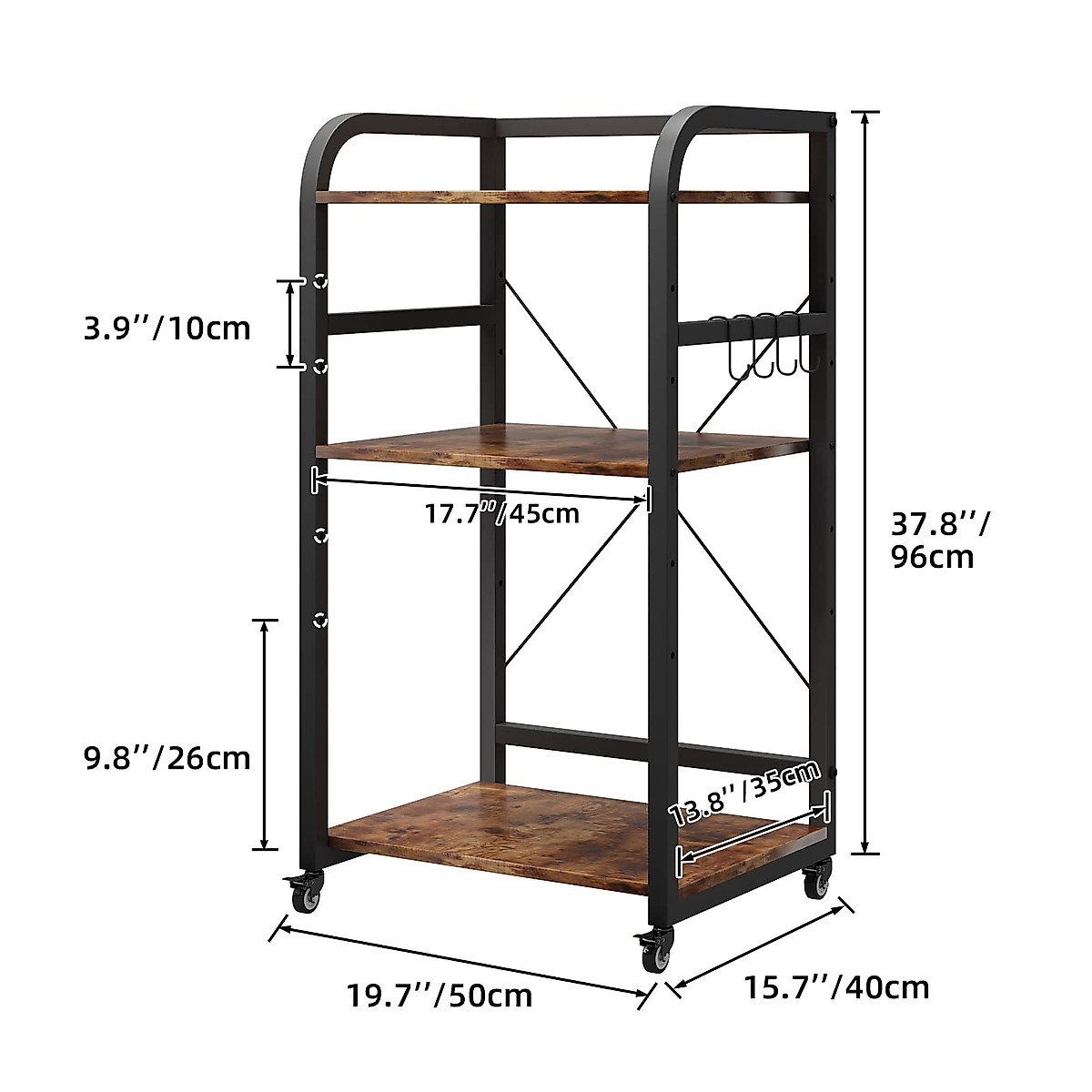 LAITIMIA 3 Tier Mobile Printer Stand with Storage Shelves Folding Paper Shredder Stand Heavy Duty Laser Printer Table on Wheels CPU Tower Stand Home Office Printer Cart Kitchen Organizer Rustic Brown