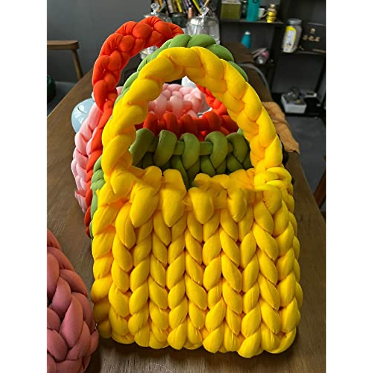 Women's Knit Clutch Bag Handmade Woven Knit Satchel Purse Handbag Shoulder Solid Color Bag