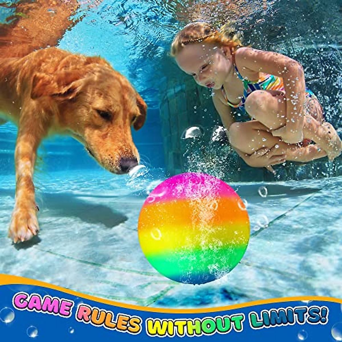 Hiboom Swimming Pool Balls Underwater | Pool Diving Toys Ball with Water Filling Adapter | Cool Exercise Toys That Can Bounce Under Water, Swimming Gifts for Kids, Adults, Family