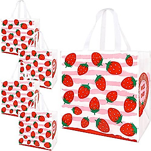 WorldBazaar Strawberry Shopping Bags Reusable Grocery Bags 8 PCS Groceries Handle Bags