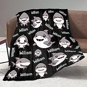 Cute Custom Shark Blanket,Personalized Gifts for Women Men, Soft Flannel Bed Throws Lightweight Plush Quilts for Bedroom Sofa Decoration 60"x80" for Adult