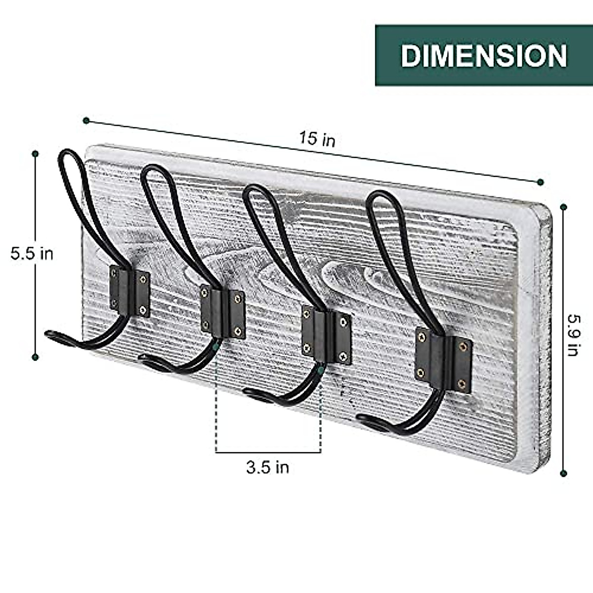 Key Holder for Wall Set of 2, Wall Mounted Coat Racks Wood Rustic Hat Holder with 4 Hooks, Towel Hook Hanger for Entryway Living Room Bedroom Kitchen Bathroom (Gray White)