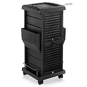 Saloniture Premium Locking Rolling Trolley Cart with Pockets - Black