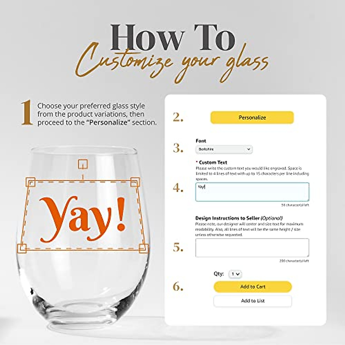 Personalized 15oz Wine Glass Engraved with Your Custom Text - Customized Gifts, Unique Birthday Gift, Bridesmaid Gift, Custom Gifts for Women or Men (15oz Wine)