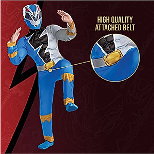 Blue Power Ranger Costume for Kids, Official Power Rangers Dino Fury Outfit with Mask, Child Size Small (4-6)