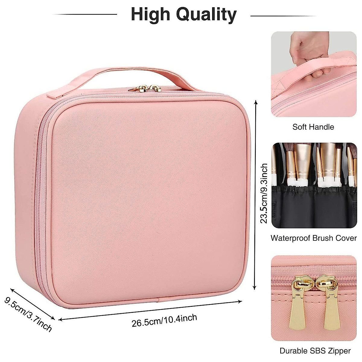 Bvser Travel Makeup Case, PU Leather Portable Organizer Makeup Train Case Makeup Bag Cosmetic Case with Adjustable Dividers for Cosmetics Makeup Brushes Women (Pink)