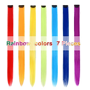 7 Pcs Colored Clip In Hair Extensions 20 Inches Multi-Colors Straight Hair Clip In Synthetic Hair Extensions For Women Girls Kids Gift Synthetic Hairpieces Can Be Hot Water Curl (20 Inch, 7 colors)