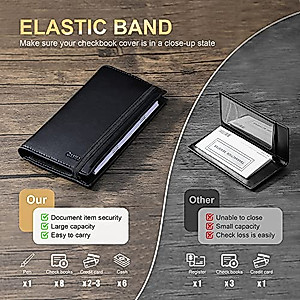 CASMONAL Checkbook Covers for Personal Checkbook Holder RFID Premium Leather Checkbook Cover for Duplicate Checks（Black）