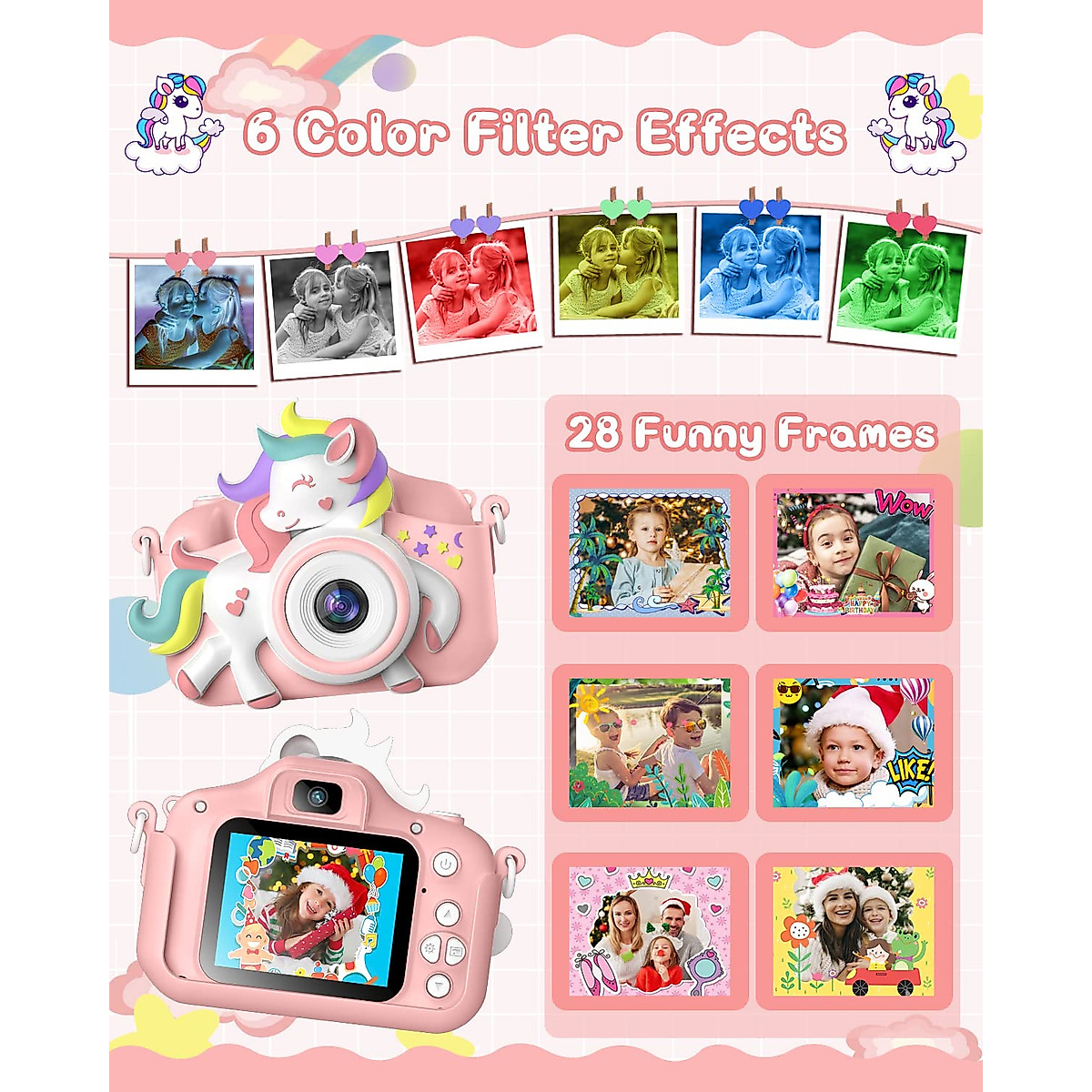 Kids Camera for 3-8 Years Old Toddlers Childrens Boys Girls Selfie Camera 20.0 MP HD 1080P IPS Screen Dual Digital Toy Camera for Kids Christmas Birthday Gifts