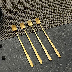 ACKLLR 8 Pack Gold Plated Stainless Steel Espresso Spoons and Long Handle Stirring Spoon, Mini Teaspoon Set for Coffee Sugar Dessert Cake Ice Cream Soup Antipasto Cappuccino Cocktail, 5.1/5.9 Inch