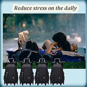 VIDOSCLA Black Kids Boys Rolling Backpack Teens Carry-on Luggage with Wheels Trolly BookBag for School-6 Wheels