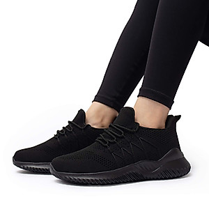 Non Slip Walking Shoes for Women - Slip on Sneakers Lightweight Fashion Casual Tennis Shoes All Black Size 10.5
