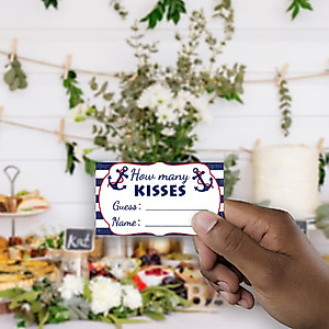 Nautical Baby Shower Game Kit(1 Standing Sign + 50 Guessing Cards) Guess How Many Kisses Baby Shower Game, Baby Shower Game for Boy - H02