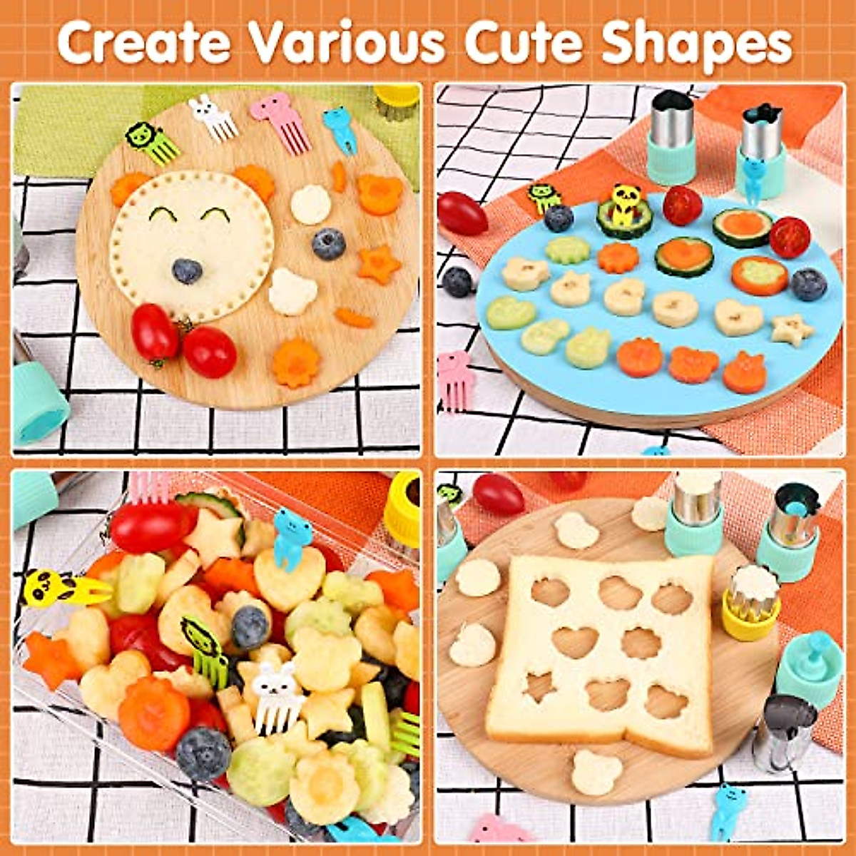 Updated Fruit Cutter Shapes Vegetable Cutters for Kids 19 PCS HINZER Mini Cookie Cutters Set with Food Picks for Kids School Lunch Bento Box Accessories DIY Kitchen Baking Pastry Cookie Stamps Mold