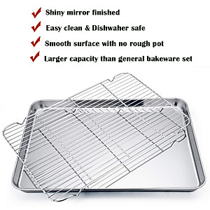 P&P CHEF Baking Sheet Pan with Rack Set, Stainless Steel Cookie Sheet Pan Tray with Cooling Rack for Oven Use, Cooking Roasting, Non Toxic & Dishwasher Safe, Heavy Duty - 19.6 Inch
