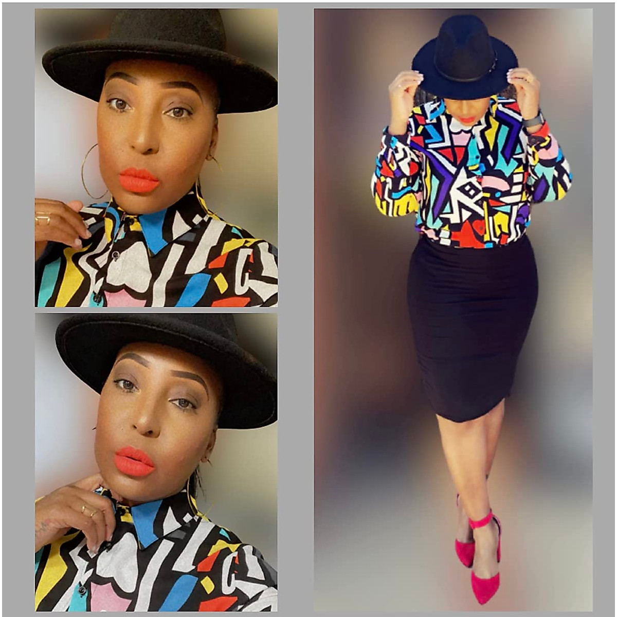 Blouses for Women Fashion, Casual Long Sleeve Button Down Shirts Tops, XS-3XL (Red Yellow Mix Colors, X-Small)