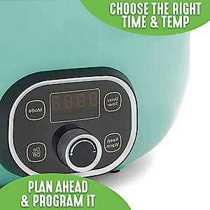 6-Quart Nonstick Electric Slow Cooker - Programmable Ceramic Slow Cookers with Digital Timer, Removable Lid and Pot, Dishwasher Safe Parts, Turquoise