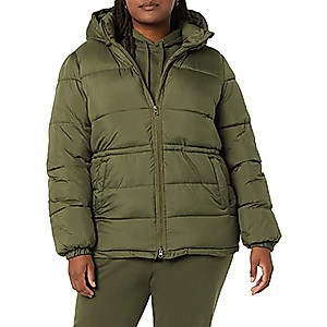 Amazon Essentials Women's Heavyweight Puffer Jacket with Drawstring Waist, Olive, Medium