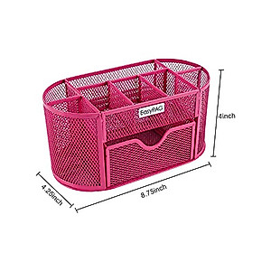 EasyPAG Desk Organizer Mesh Desktop Office Supplies Multi-functional Caddy Pen Holder Stationery with Drawer,Pink