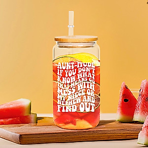16Oz Glass Jar iced Coffee Cup | Best Aunt Gifts From Niece - Birthday Gifts for Aunt from Nephew - Funny Aunt Christmas Gifts From Niece Nephew - Best Aunt Ever Gifts