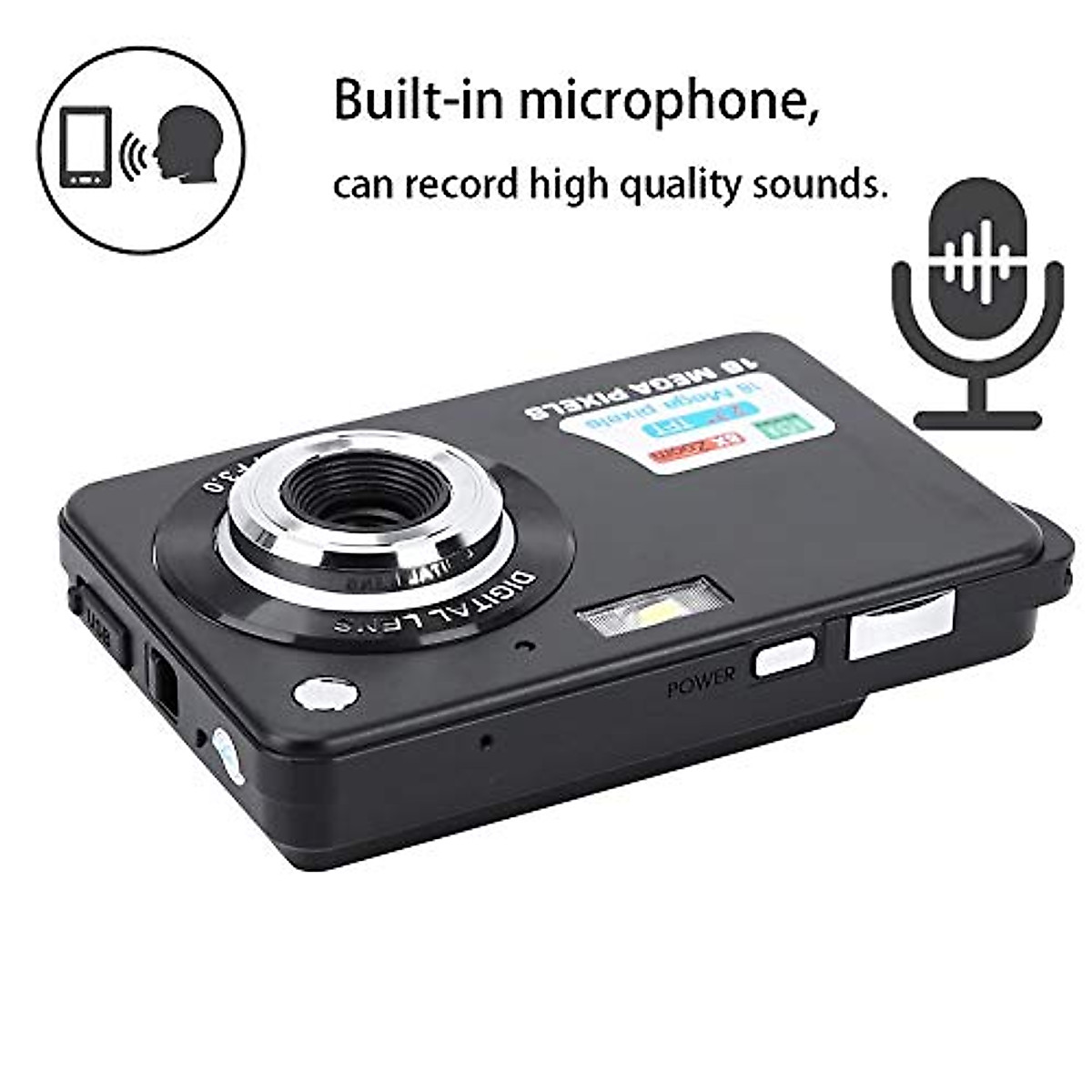 Serounder Mini Digital Camera, 1080P HD 2.7" LCD Screen 8X Digital Zoom 18MP 30fps Video Camera for Kids Children Gift(Black)