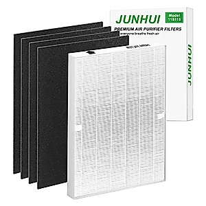 JUNHUI 115115 True HEPA H13 Replacement Filters A Size 21 Compatible with Winix plasmawave wac5300, wac6300, P300, C535, 5300-2, 6300-2, 9500, and 290, 300/DX95, c535,1 HEPA+4 Carbon Prefilters