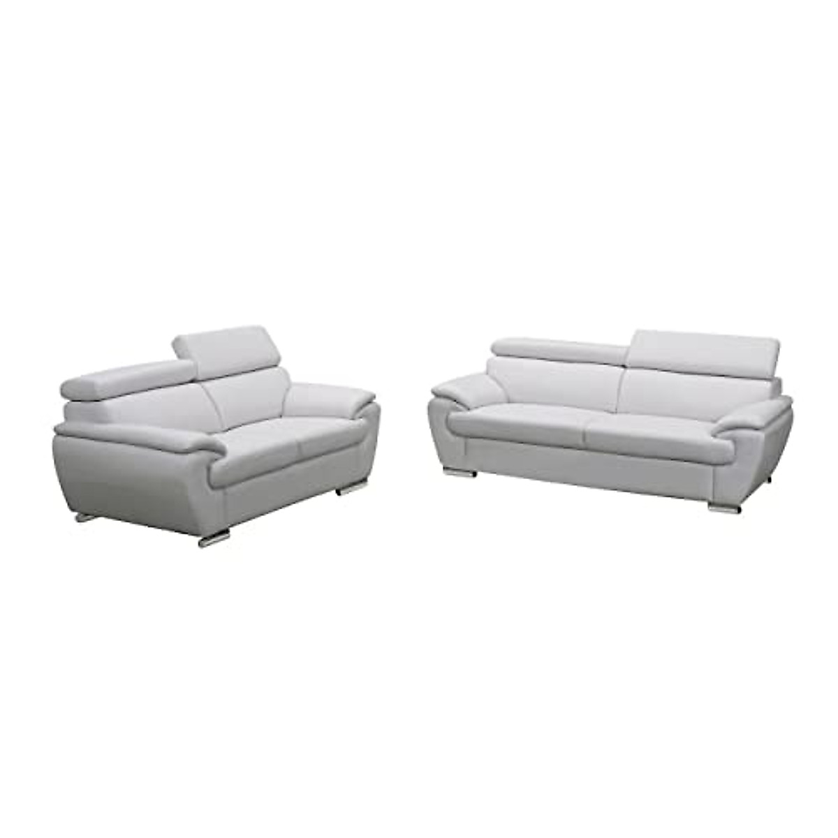Blackjack Furniture 4571 Veal Collection 2 Piece Genuine Leather Sofa Set for Living Room, Modern Couch and Loveseat with Lumbar Support and Large Adjustable Headrests, 2+3 Seater, White