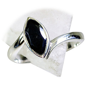 55Carat Genuine Black Onyx Ring Sterling Silver Marquise Shape Astrology US 4,5,6,7,8,9,10,11,12