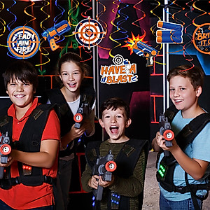 Dart War Party Hanging Swirl Decorations, Dart Element Target Water Gun Theme Hanging Swirl Decorations for Boy's Birthday Party Themed Party Supplies Decorations, 30 Count