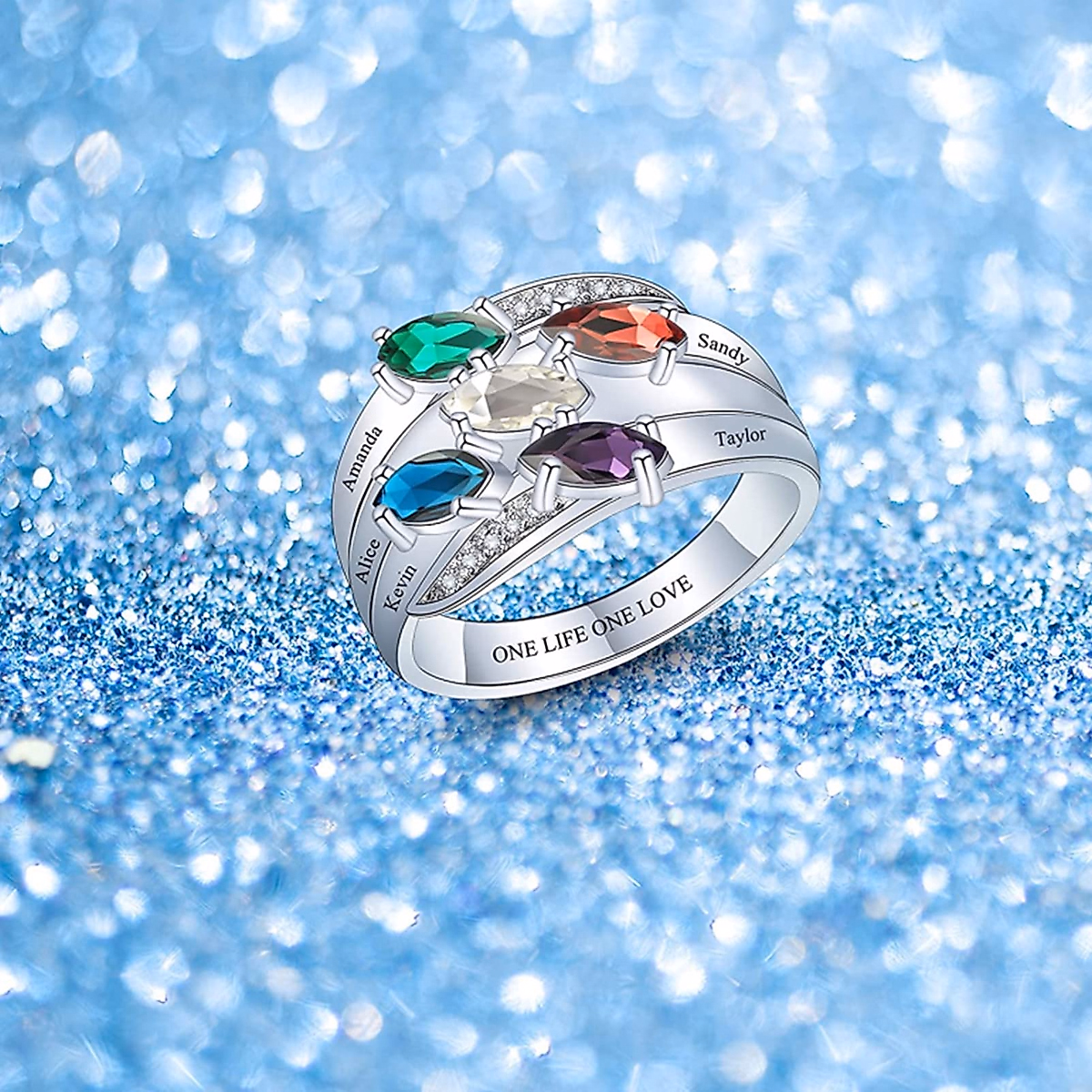 BAUMA AUTO Mother Ring with 1-8 Birthstones Personalized 925 Sterling Silver Rings Custom Anniversary Ring for Women Wife Grandma Mom Mother's Day (Style 06)