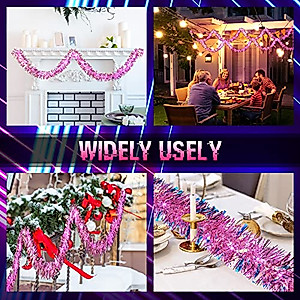 Canlierr 20 Feet Pink Christmas Tinsel Garland with LED Lights for Tree Hanging Decorations Party, Birthday, Weddings, Different Season Indoor Outdoor Events