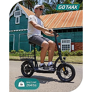 Gotrax FLEX ULTRA Electric Scooter with Seat for Adult Commuter,25 Miles Range&20Mph Power by 500W Motor, Folding Scooter with 14" Pneumatic Tire&Comfortable Wider Deck, E-Bike with Carry Basket Black
