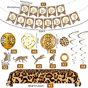 Civaner 25 Pieces Cheetah Happy Birthday Decorations Leopard Print Banner Leopard Balloons Leopard Print Plastic Tablecloth Cheetah Print Streamers for Boy Girl Baby Shower Supplies Decorations