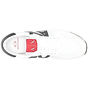 A|X ARMANI EXCHANGE mens Lace Up Logo Sneaker, Optical White + Black, 9 US