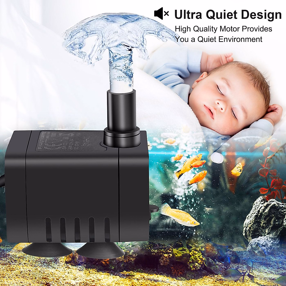 Mini Submersible Water Pump, Ultra Quiet USB Fountain Pump DC 5V, for Pet Water Fountain, Aquarium Fish Tank, Tabletop Fountain, Water Gardens and Hydroponic Systems