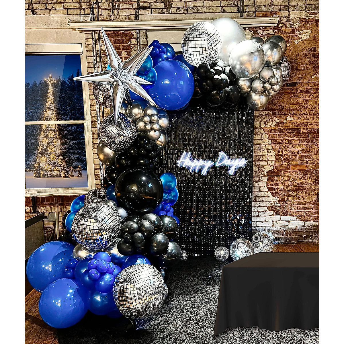 Blue and Black Silver Balloon garland kit 140pcs Royal blue and silver starburst Disco ball balloons for men 30th Birthday Party graduation 80s 90s Disco theme Decorations