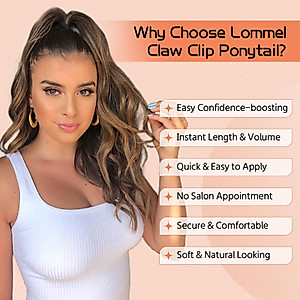 LOMMEL Ponytail Extension Claw Clip Ponytail Extension for Women 20 Inch Long Wavy Ponytail Extensions Synthetic Ponytail Hairpiece Natural Soft Daily Use (18/613)
