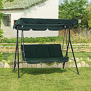 MCombo 3-Person Outdoor Patio Swing Chair, Convertible Canopy Hanging Swing Glider Lounge Chair, Removable Cushions, 4003 (Green)
