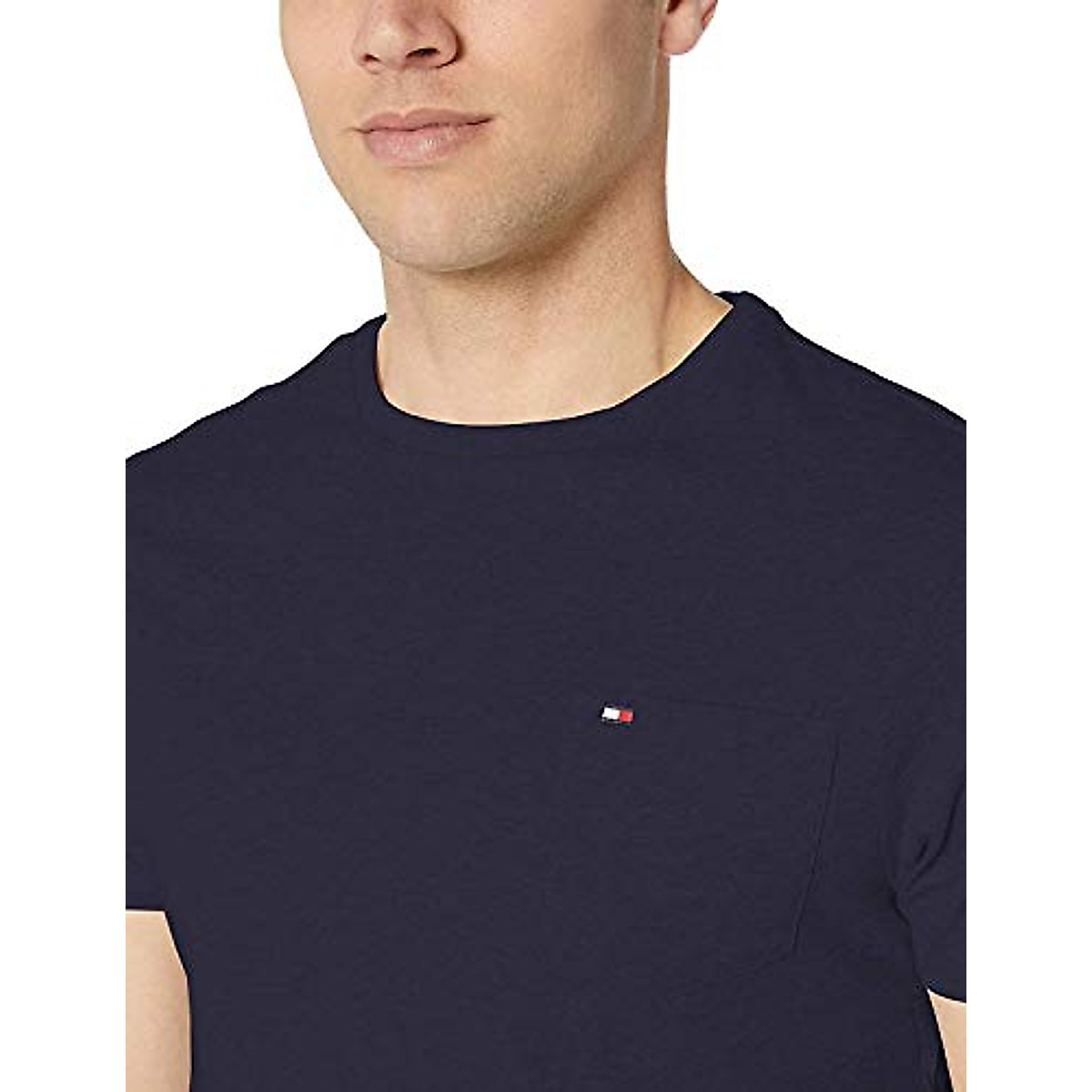 Tommy Hilfiger Men's Short Sleeve Crewneck T Shirt with Pocket, Navy Blazer, Small
