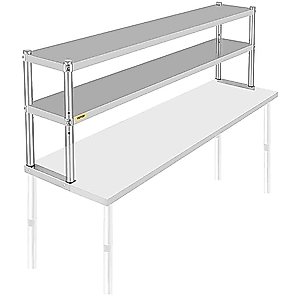 VEVOR Double Overshelf, Double Tier Stainless Steel Overshelf, 72 in Length x 12 in Width Double Deck Overshelf, Height Adjustable Overshelf for Prep & Work Table in Kitchen, Restaurant and Workshop