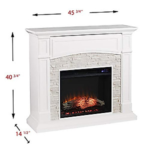 SEI Furniture Seneca Faux Stacked Stone Electric Fireplace with Hidden Media Shelf, New Crisp White