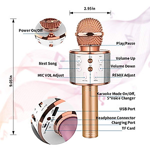 huxspoo Wireless Bluetooth Karaoke Microphone,Rechargeable Kids Microphone Karaoke Machine - Best Gifts for Kids Adults (Rose Gold)