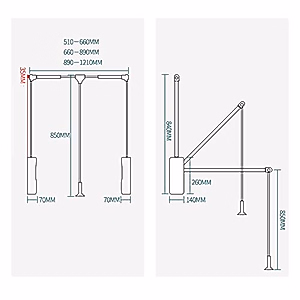 Champagne Drop-Down Wardrobe Hanging Rail, Hanger Soft Reset, Adjustable Closet Rod Wardrobe Lifter Storage Rack, Save Space, Load 30KG (Size : 510-660mm)