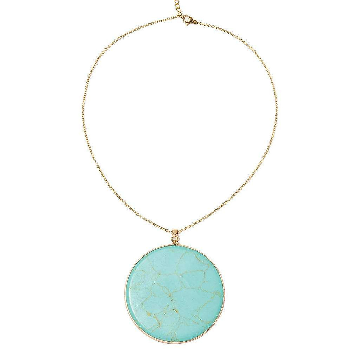 ATLLM Turquoise Circle Pendant Gold Gemstone Large Bohemian Necklace Natural Stone BOHO Round Charm Disc Marble Quartz